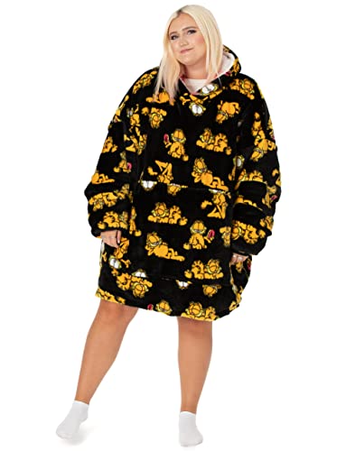 Garfield Oversized Blanket Hoodie Adults Mens Womens Wearable Fleece One Size Black