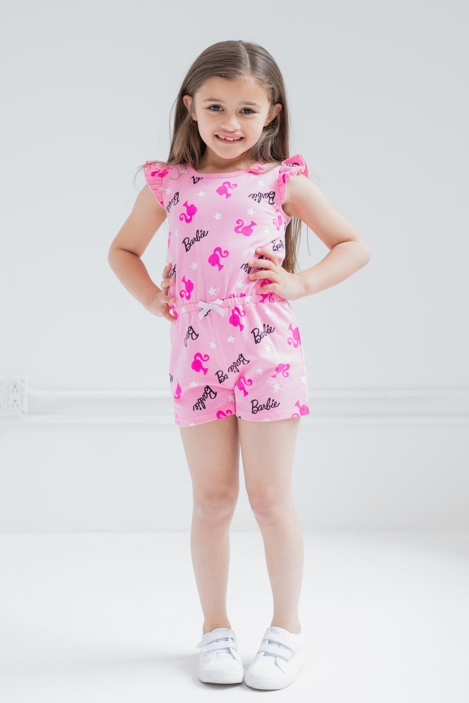 Barbie Toddler Girls French Terry Sleeveless Romper Pink 4T