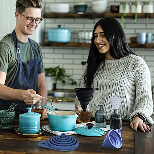 KongNai Funnels for Kitchen Use Set of 4, Silicone Collapsible Funnels for Filling Bottles, Food Grade Funnel for Liquid Powder Transfer, Foldable Kitchen Utensils, BPA Free