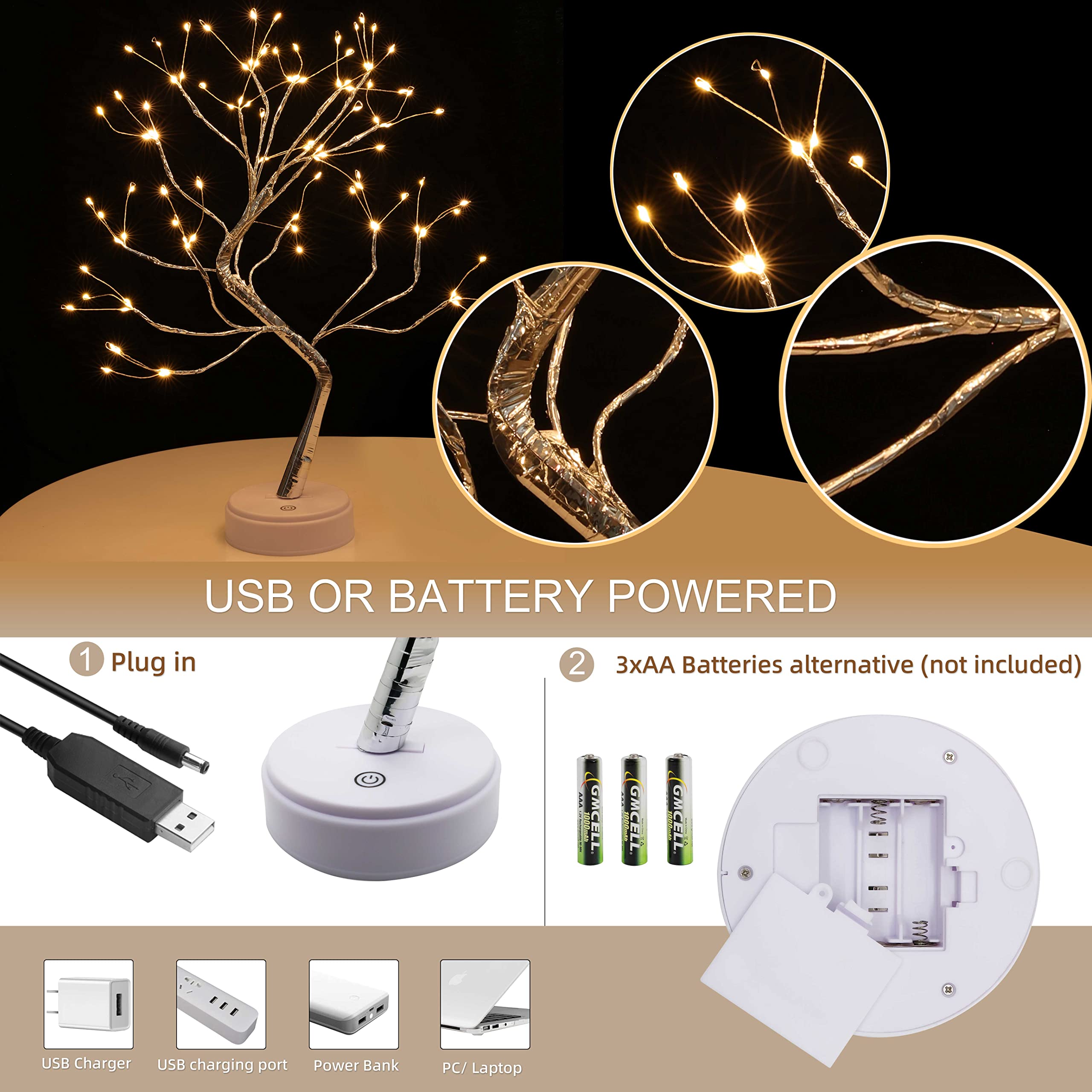TOSTA Tree Lamp Warm White 108 LED DIY Tabletop Fairy Light Decorative Shimmer Sparkly Desk Lamp Bonsai Artificial Trees Branches for Home Room Decor Wedding,Birthday Valentines Gift