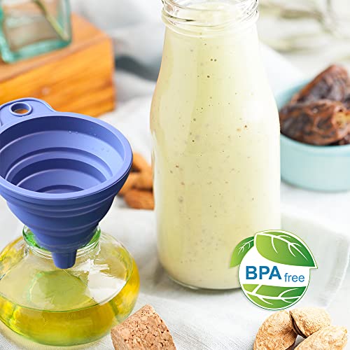 KongNai Funnels for Kitchen Use Set of 4, Silicone Collapsible Funnels for Filling Bottles, Food Grade Funnel for Liquid Powder Transfer, Foldable Kitchen Utensils, BPA Free