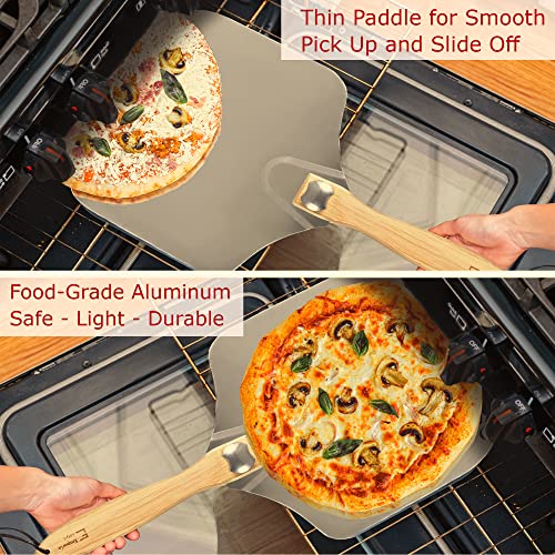 EMPORIO LOGIC Aluminum Metal Pizza Peel 12 x 14 Inch & Pizza Cutter Slicer 14" |Foldable Pizza Paddle for Easy Storage| Pizza Spatula & Knife for Baking Pizza, Dough, Bread & Pastry| Ideal Pizza Gifts