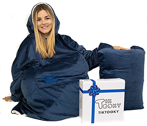 Tiktooky Warm Cozy Hoodie Blanket for Men and Women, Oversized Adults Sherpa Fleece Blanket Sweatshirt with Deep Pocket Gifts for Mom and Dad (Blue)