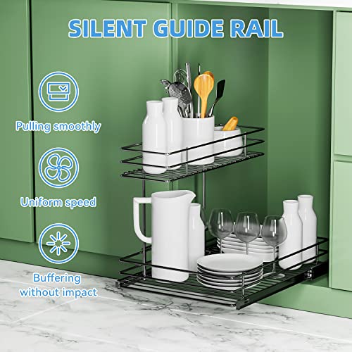 G-TING Pull Out Cabinet Organizer, Under Sink Slide Out Storage Shelf with 2 Tier Sliding Wire Drawer - 12.6W x 16.53D x 12.99H - Request at Least 13 Inch Cabinet Opening(Black)