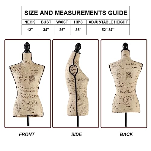 HAORUI Female Dress Form Mannequin Torso Height Adjustable Pinnable Mannequin Body with Sturdy Tripod Stand for Home Decor, Jewelry & Clothing Display (Brown)