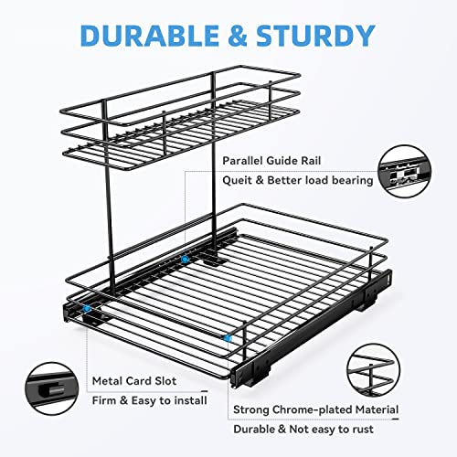 G-TING Pull Out Cabinet Organizer, Under Sink Slide Out Storage Shelf with 2 Tier Sliding Wire Drawer - 12.6W x 16.53D x 12.99H - Request at Least 13 Inch Cabinet Opening(Black)
