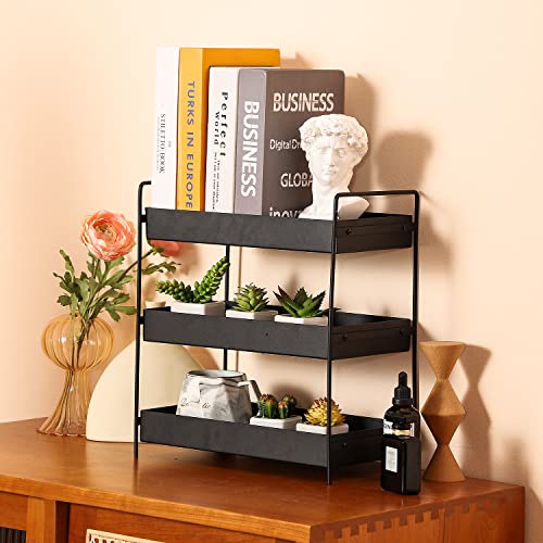 YIKEDZSW 3 Tier Bathroom Countertop Organizer, Black Bathroom Counter Organizer Storage, Counter Standing Rack Cosmetic Organizer Holder