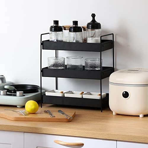 YIKEDZSW 3 Tier Bathroom Countertop Organizer, Black Bathroom Counter Organizer Storage, Counter Standing Rack Cosmetic Organizer Holder