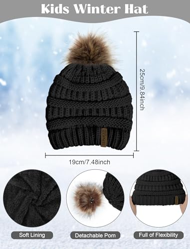 3PCS Kids Winter Hat Scarf Gloves Set Knit Thick Warm Toddler Pompom Beanie Neck Warmer for Girls Boys