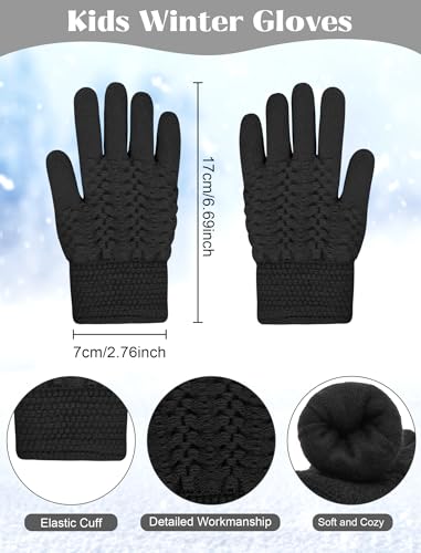 3PCS Kids Winter Hat Scarf Gloves Set Knit Thick Warm Toddler Pompom Beanie Neck Warmer for Girls Boys