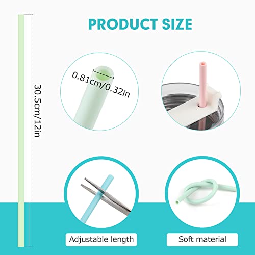 6 Pack Silicone Replacement Straws for Stanley Adventure Quencher 40oz Travel Tumblers, Reusable Straw with 2 Silicone Bumper Boot for Stanley, Compatible with Stanley 40oz Cup Accessories, BPA Free