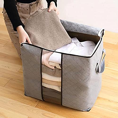 2PCS 90L Large Storage Bags Home Quilt Storage Bag Foldable Non-Woven Transparent Window Handle Storage Bag for Comforters, Clothing, Blanket, Bedding and Toys