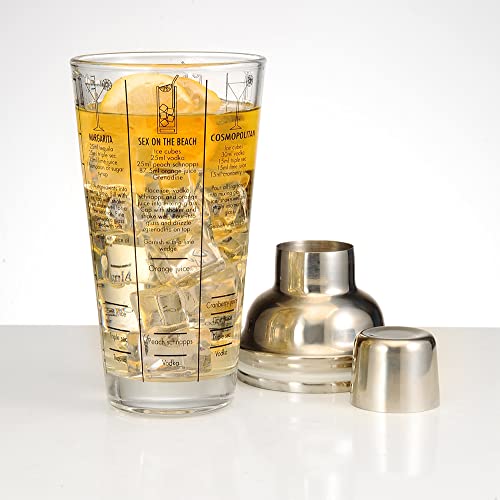 Etens Glass Cocktail Shaker, Martini Shaker 14oz with Recipes on Side | Clear Bar Shaker with Measurements | Built in Strainer with Seal | Crystal Drink Margarita Shakers Bartending
