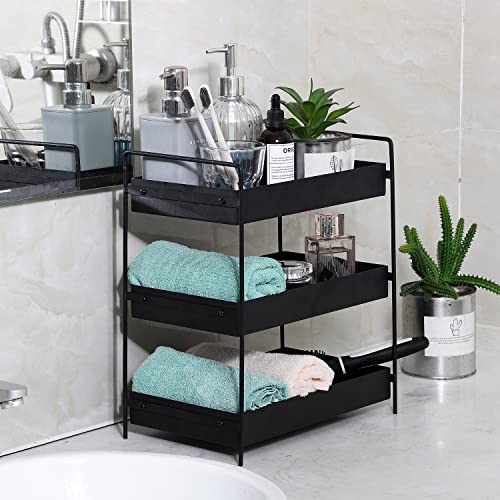 YIKEDZSW 3 Tier Bathroom Countertop Organizer, Black Bathroom Counter Organizer Storage, Counter Standing Rack Cosmetic Organizer Holder