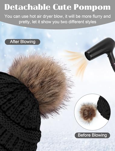 3PCS Kids Winter Hat Scarf Gloves Set Knit Thick Warm Toddler Pompom Beanie Neck Warmer for Girls Boys
