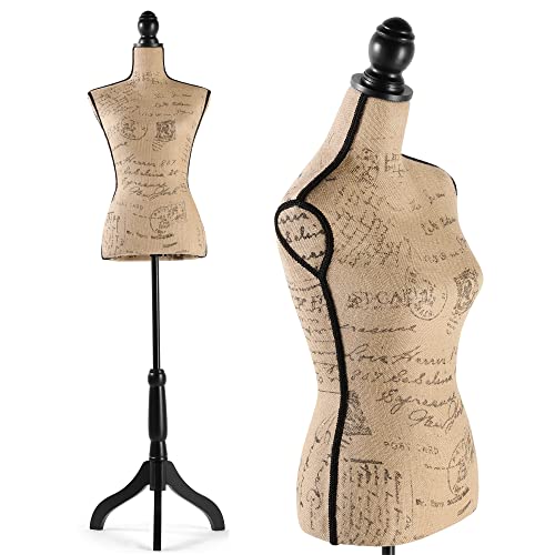 HAORUI Female Dress Form Mannequin Torso Height Adjustable Pinnable Mannequin Body with Sturdy Tripod Stand for Home Decor, Jewelry & Clothing Display (Brown)
