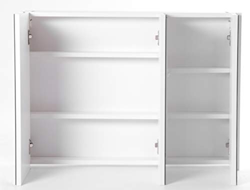 Basicwise QI003456 3 Shelves White Wall Mounted Bathroom/Powder Room Mirrored Door Vanity Cabinet Medicine Chest