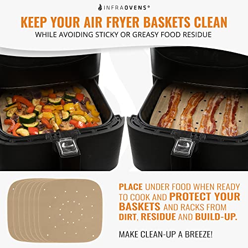 Air Fryer Liners Compatible with Bella, Chefman, Comfee, Cosori, Dash, Nuwave® Brio, Philips and More | Unbleached Air Fryer Parchment Paper Sheets, Pre-Cut 100pcs