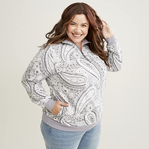 Vera Bradley Women's French Terry Quarter-zip Sweatshirt With Pockets (Extended Size Range), Citrus Paisley Gray, Large