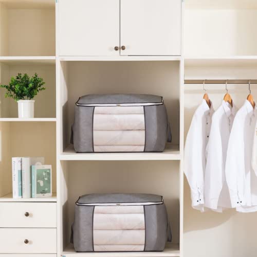 2PCS 90L Large Storage Bags Home Quilt Storage Bag Foldable Non-Woven Transparent Window Handle Storage Bag for Comforters, Clothing, Blanket, Bedding and Toys