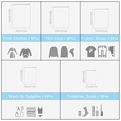 BieFuDan 30PCS Frosted Travel Storage Bags for Clothes,Zip-lock Seal Storage Bags Luggage Clothes Shoes Makeup Packing Pouch Organizer,Reusable Space Saver Packing Sacks Compression Bags (5 Size)