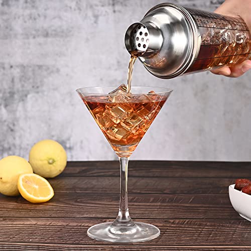Etens Glass Cocktail Shaker, Martini Shaker 14oz with Recipes on Side | Clear Bar Shaker with Measurements | Built in Strainer with Seal | Crystal Drink Margarita Shakers Bartending