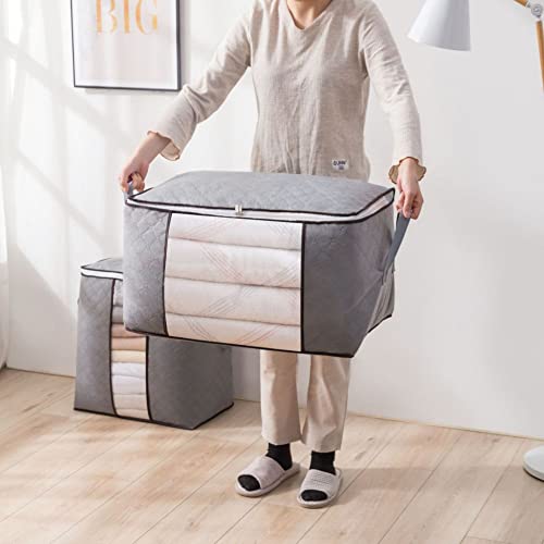 2PCS 90L Large Storage Bags Home Quilt Storage Bag Foldable Non-Woven Transparent Window Handle Storage Bag for Comforters, Clothing, Blanket, Bedding and Toys