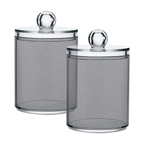 WELLDAY Apothecary Jars Bathroom Storage Organizer with Lid - 14 oz Qtip Holder Storage Canister, Gray Ashen Color Clear Plastic Jar for Cotton Swab, Cotton Ball, Floss Picks, Makeup Sponges,Hair Clip