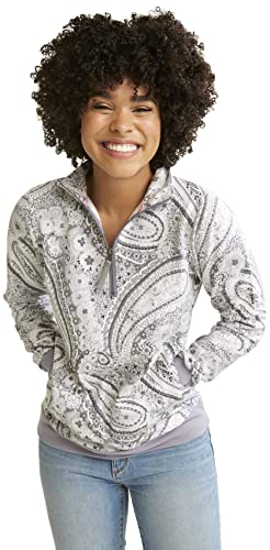 Vera Bradley Women's French Terry Quarter-zip Sweatshirt With Pockets (Extended Size Range), Citrus Paisley Gray, Large