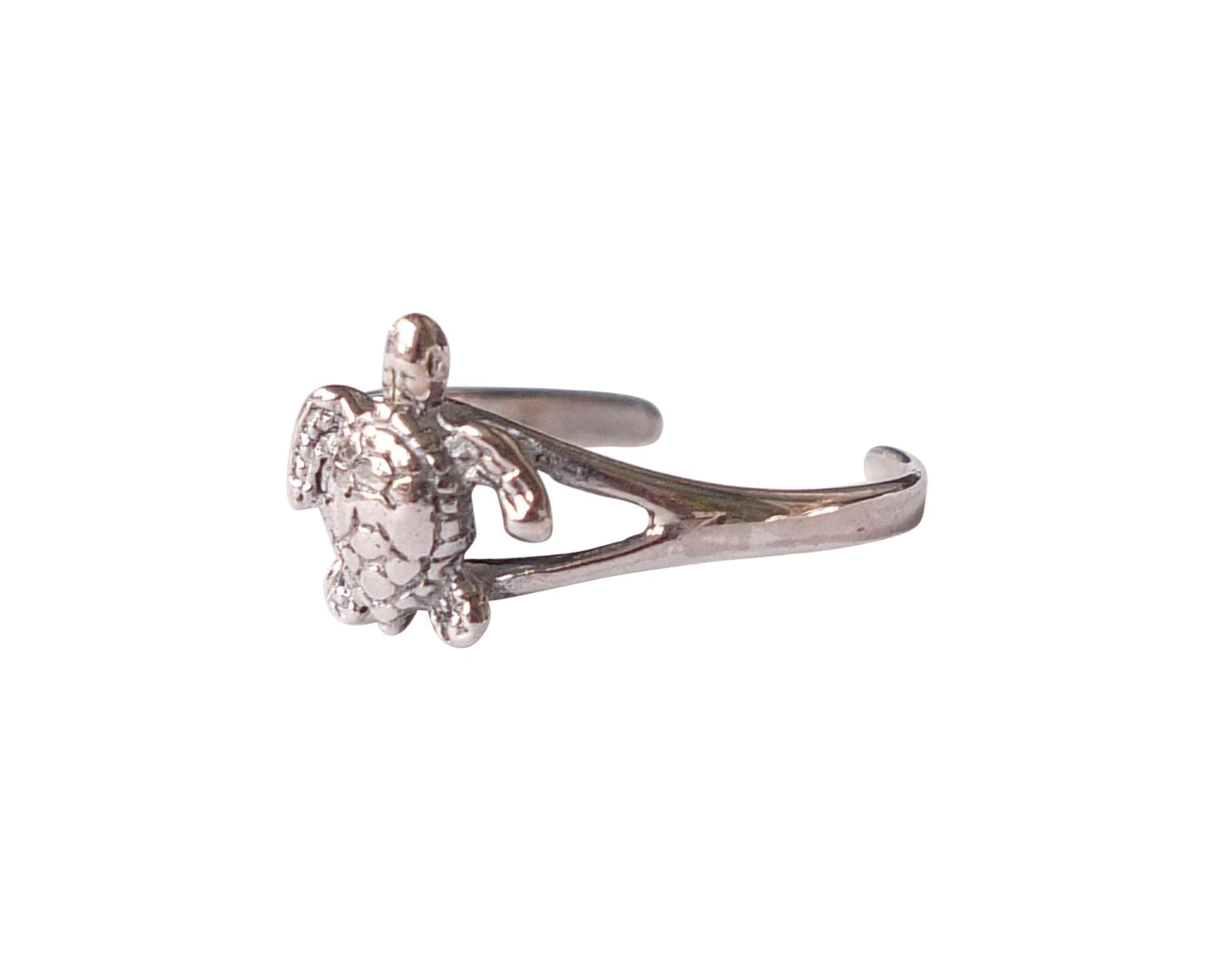 Handmade Silver Turtle Band Adjustable Toe Ring, 925 Sterling Silver, Cute Animal Dainty Open Toe, Pinky or Knuckle Rings for Women, By MiYa Jewelry Creations