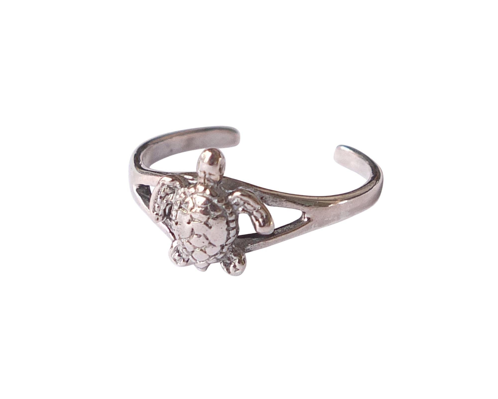 Handmade Silver Turtle Band Adjustable Toe Ring, 925 Sterling Silver, Cute Animal Dainty Open Toe, Pinky or Knuckle Rings for Women, By MiYa Jewelry Creations