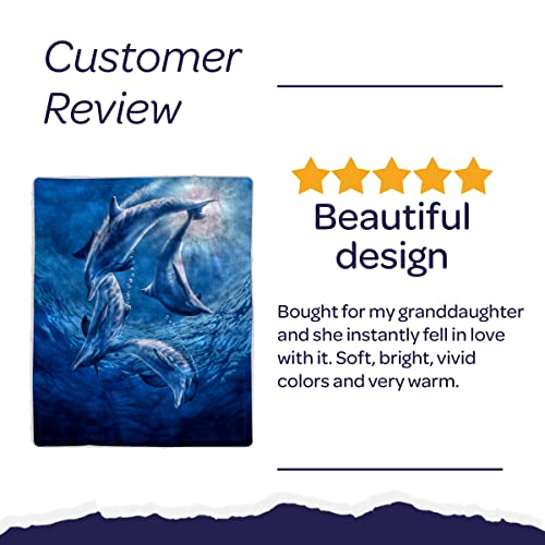 Bedford Home Sherpa Fleece Throw Blanket, Machine Washable, Warm, Soft, Hypoallergenic, Breathable, Lightweight Multipurpose Plush Warmer for Adults and Kids - Ocean Dolphin Pattern 60β (L) x 50β (W)