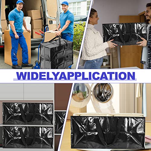 8 Pack Extra Large Moving Bags,Heavy Duty Moving Storage Bags,Foldable Storage Totes for Space Saving,Packing Supplies for Moving Storing,with Sturdy Backpack Straps Handles & Zippers,Reusable (Black)