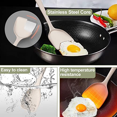 Silicone Kitchen Cooking Utensil Set, Fungun 25 Pcs Kitchen Utensils with Spatula, Spoon, Turner Tongs, Khaki Heat Resistant Kitchen Gadgets Tools Set for Nonstick Cookware (Dishwasher, BPA Free)