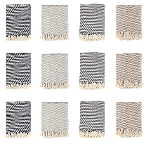 Arkwright Common Ground Pattern Throw Blankets - (Pack of 12) All Season Reversible Cotton Luxury Hotel Quality, Soft and Warm, Sundry Blankets for Bed, Camping, Sofa Chair, 50 x 70 in, Chevron