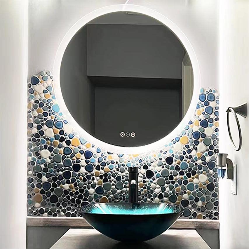 Parrotile Pebble Tile for Shower Floor Aqua Cobalt Blue Mosaic Backsplash Tiles (5 Sheets)