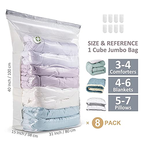 TAILI Hanging Vacuum Storage Bags Variety 6 Pack and Cube Vacuum Storage Bags 8 Jumbo Pack