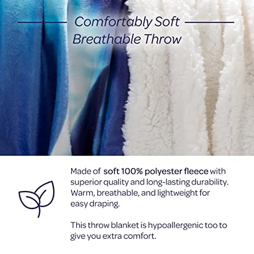 Bedford Home Sherpa Fleece Throw Blanket, Machine Washable, Warm, Soft, Hypoallergenic, Breathable, Lightweight Multipurpose Plush Warmer for Adults and Kids - Ocean Dolphin Pattern 60β (L) x 50β (W)