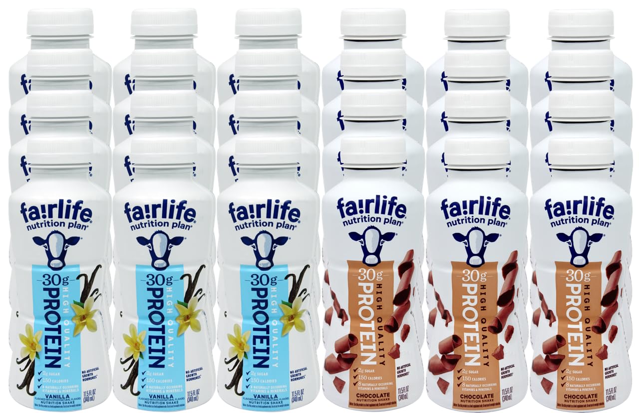 Niro Assortment| Fair life Protein Shakes, Pack Of 24 - Chocolate Fair life Shake And Fair life Vanilla Protein Shake Variety, 11.15 Oz Each - Premium Fair life Protein Shake With Niro Beverage Sleeve