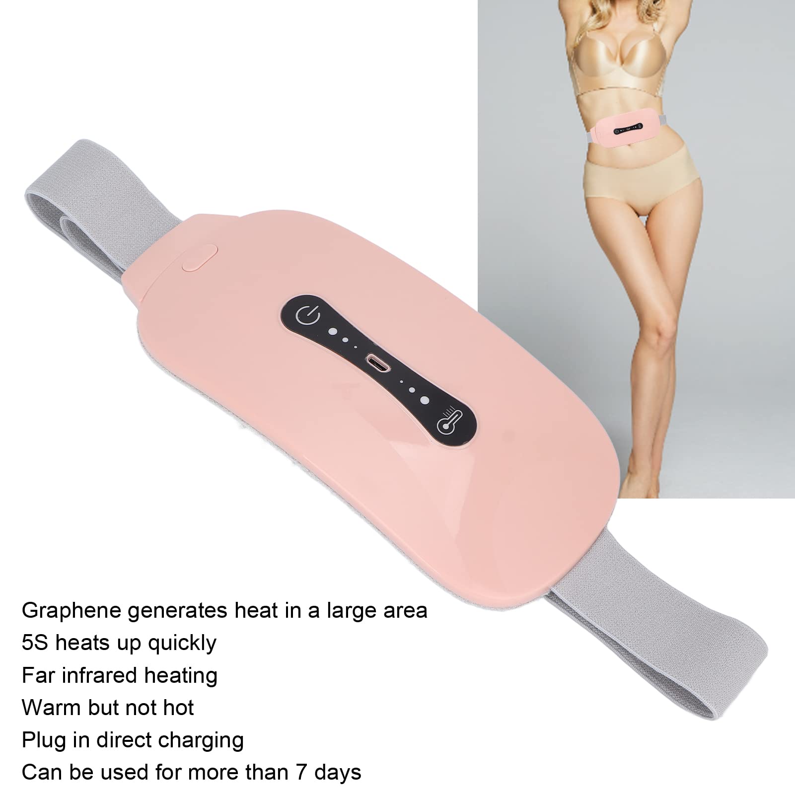 3 Gears Electric Menstrual Heating Pad, Adjustable Cramp Heating Belt Waist Support Heating Belt for Period Pain Relief Cramps Belly Lumbar()