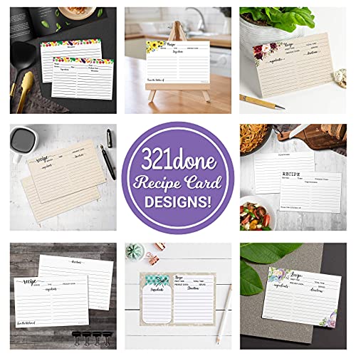 321Done Recipe Cards 4x6 Tan Simple Script, 50-Pack, Made in USA, Double-Sided Thick Cardstock, Cute Vintage Rustic Kraft Look for Bridal Shower Wedding Housewarming Gift