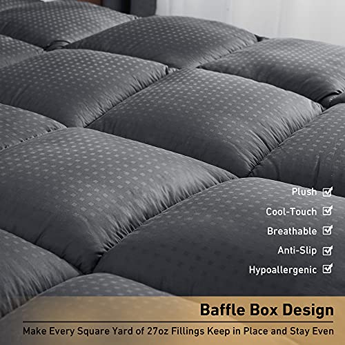 Atarashi 3 Inch Thick Mattress Topper King,400TC Pillow Top Mattress Topper,Soft Cotton Mattress Pad Cover,Breathable & Plush Down Alternative Fill,Fit to 8”-21” Mattress,Gray