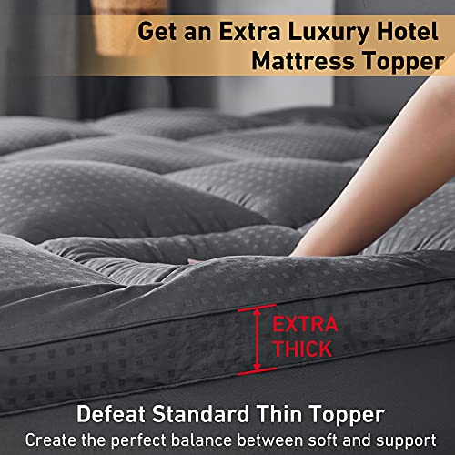 Atarashi 3 Inch Thick Mattress Topper King,400TC Pillow Top Mattress Topper,Soft Cotton Mattress Pad Cover,Breathable & Plush Down Alternative Fill,Fit to 8”-21” Mattress,Gray