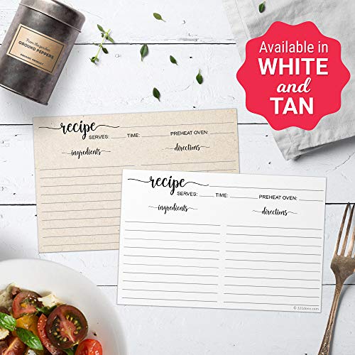 321Done Recipe Cards 4x6 Tan Simple Script, 50-Pack, Made in USA, Double-Sided Thick Cardstock, Cute Vintage Rustic Kraft Look for Bridal Shower Wedding Housewarming Gift
