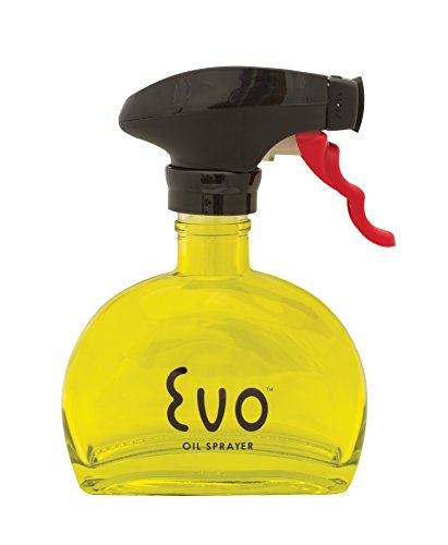Evo Oil Sprayer Evo Glass Trigger Sprayer Bottle, Non-Aerosol for Olive Cooking Oils, 6-Ounce Capacity, 6 oz, Yellow/Black/Red