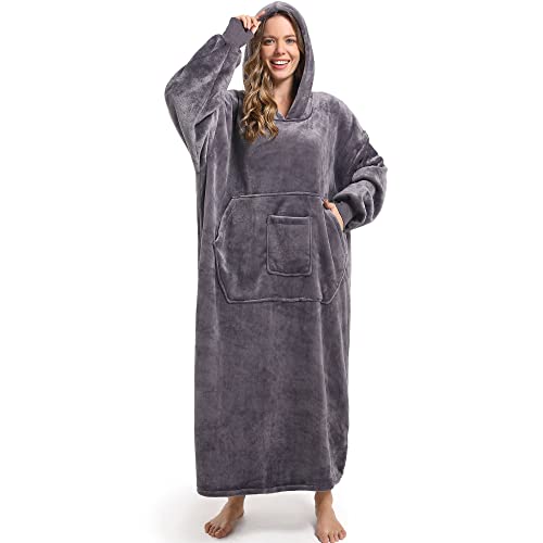 FUSSEDA Oversized Wearable Blanket Sweatshirt, Super Thick Warm Fleece Cozy Sherpa Hooded with Pockets and Sleeves Snuggie Gift for Women and Men