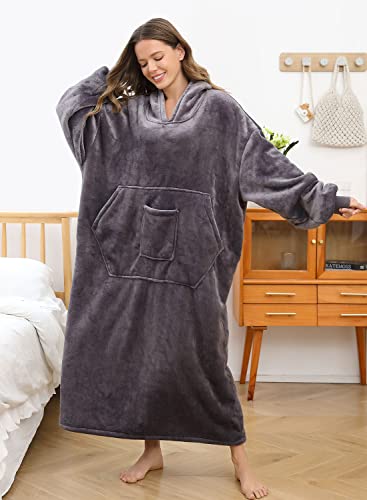 FUSSEDA Oversized Wearable Blanket Sweatshirt, Super Thick Warm Fleece Cozy Sherpa Hooded with Pockets and Sleeves Snuggie Gift for Women and Men