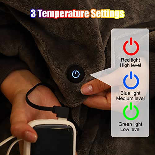 WOOLALA USB Heated Wearable Blanket, Oversied Lazy Hoodie with Large Heating Area on Back Cozy Sherpa Sweatshirt Therapy Heat Blacket with Hood for Sofa/ Bed/ Nightwork/ Outdoor