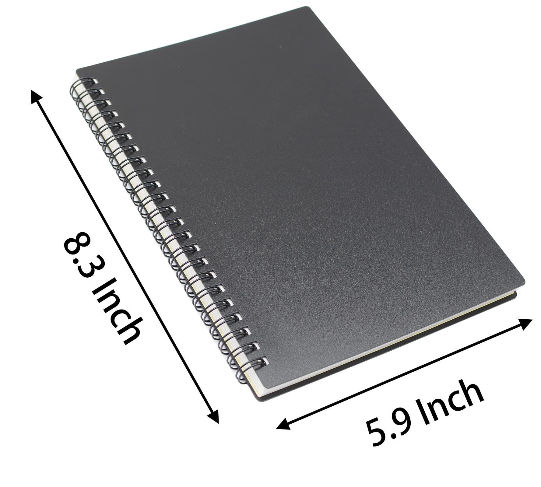 Yansanido Spiral Notebook, 6 Pcs A5 Thick Plastic Black Hardcover 7mm College Ruled 80 Sheets -160 Pages Journals for Study and Work (6 Black A5)
