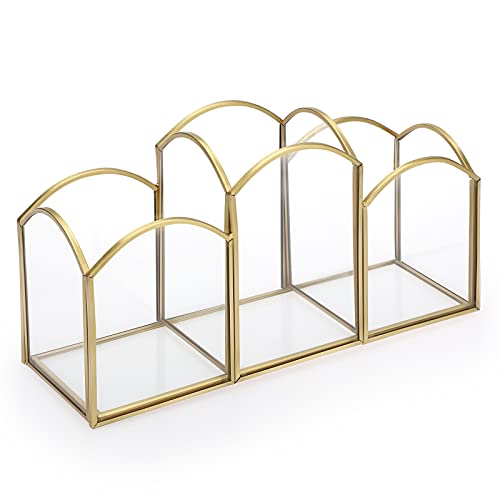 ELLDOO 3 Slots Glass Makeup Brush Holder Organizer for Vanity Dresser, Semicircle Rim Design, Pen Cup Holder Pencil Holder for Office Desk